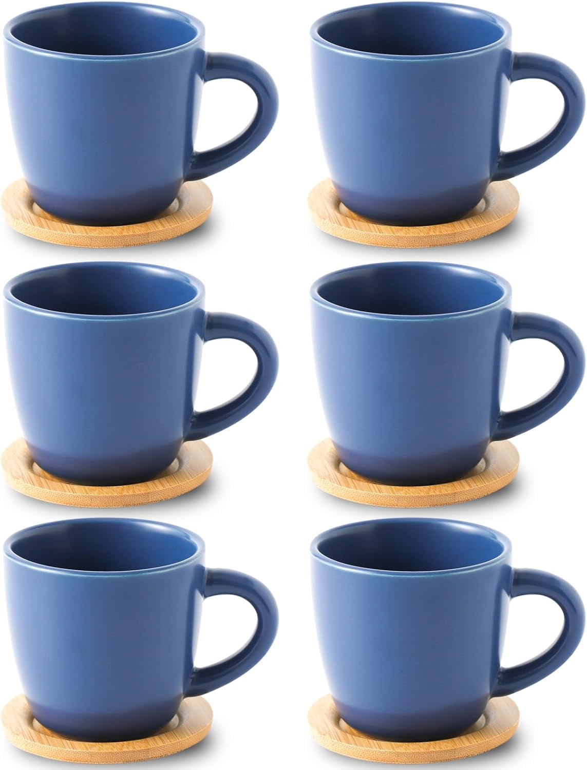 HYKE 8 oz Tea Cups and Saucers Set of 6, Ceramic Coffee Cups Latte ...