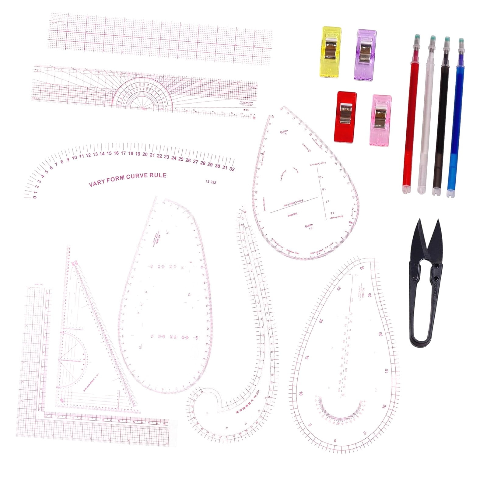 HYKE Acrylic Sewing Ruler Set, French Curve Pattern Rulers Kit for ...