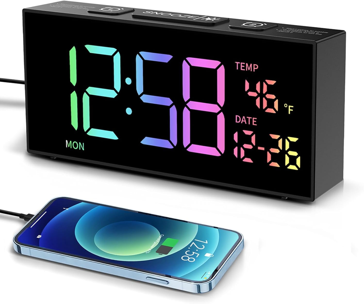 HYKE Alarm Clocks for Bedrooms, Digital Clock with Date Temperature and ...