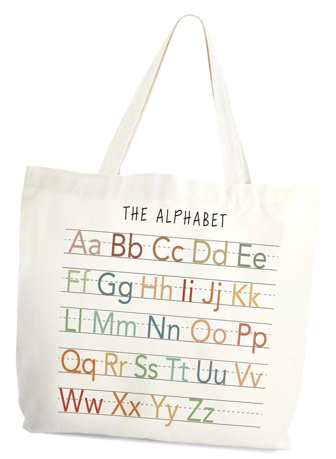 HYKE Alphabets Canvas Tote Bag for Women, ABC Letters Learning Tote ...