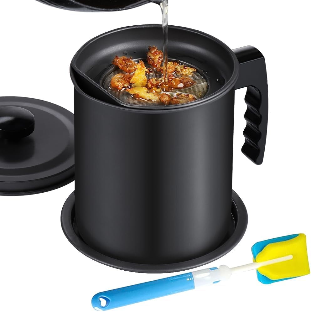 HYKE Bacon Grease Keeper with Strainer - 1.6L/7Cup Iron Grease Holder ...