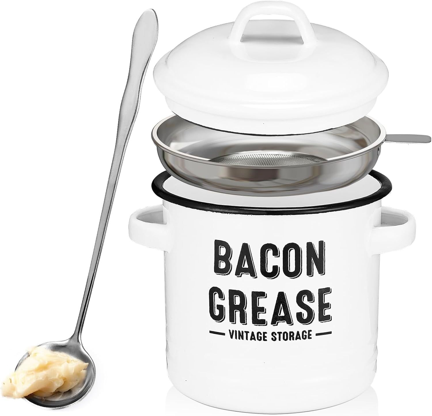 HYKE Bacon Grease Saver With Strainer - 46OZ Cute Enamel Grease ...