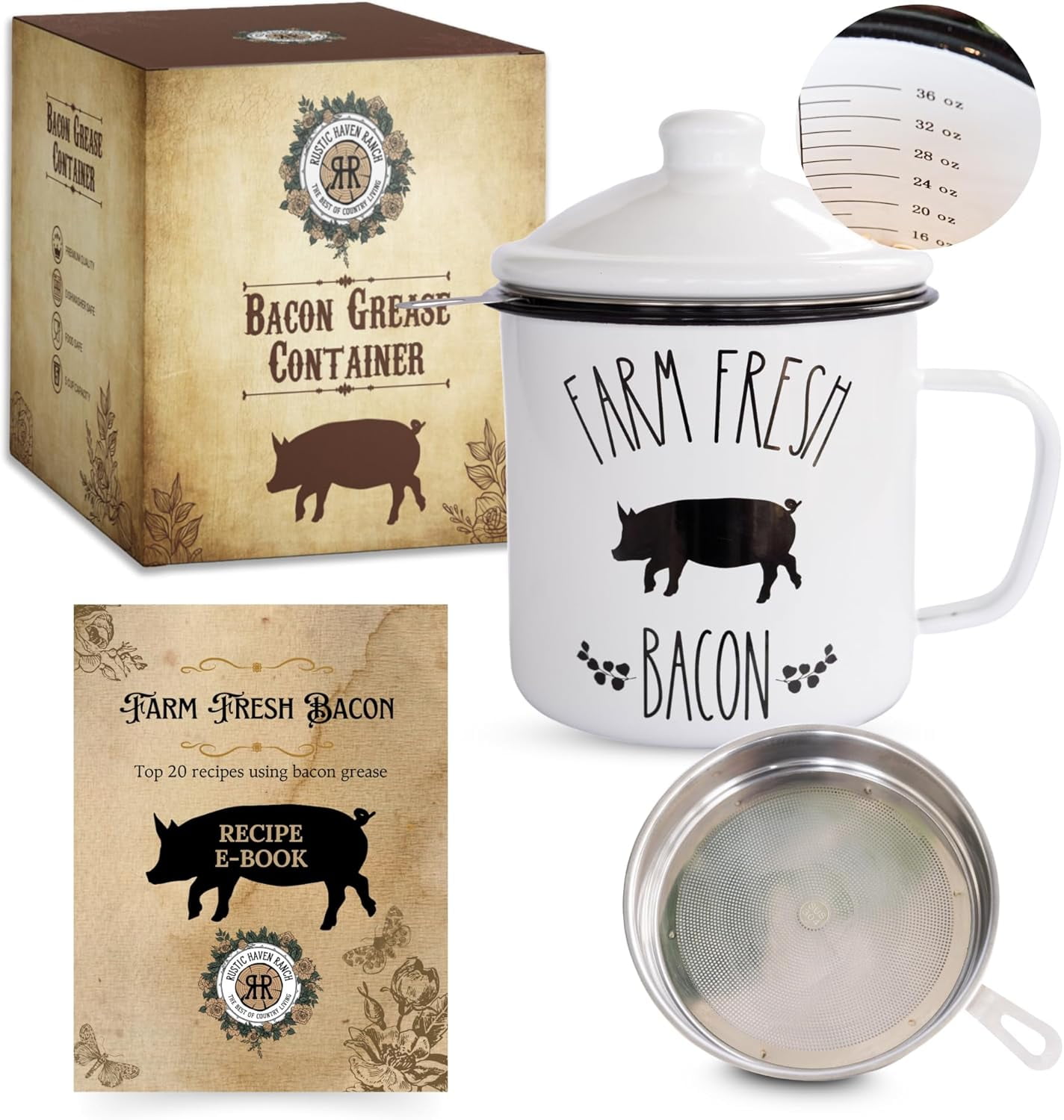 HYKE Bacon Grease Saver with Strainer - With Measurement Ms & Recipe ...