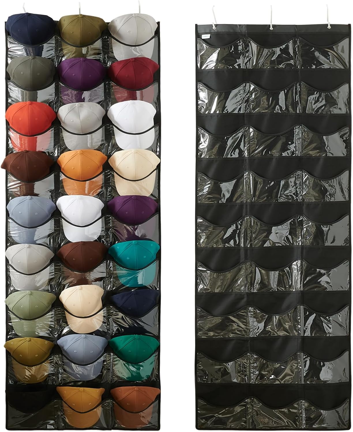 HYKE Baseball Hat Rack, Hat Organizer with 27 Pockets, Over The Door ...
