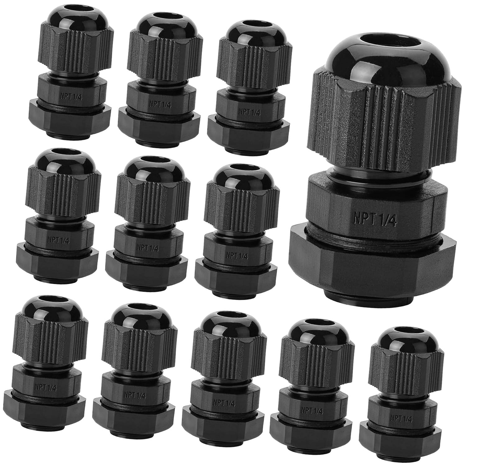 HYKE Bates Cable Gland, 12 Units, 1/4 NPT, Nylon Strain Cord Connector ...