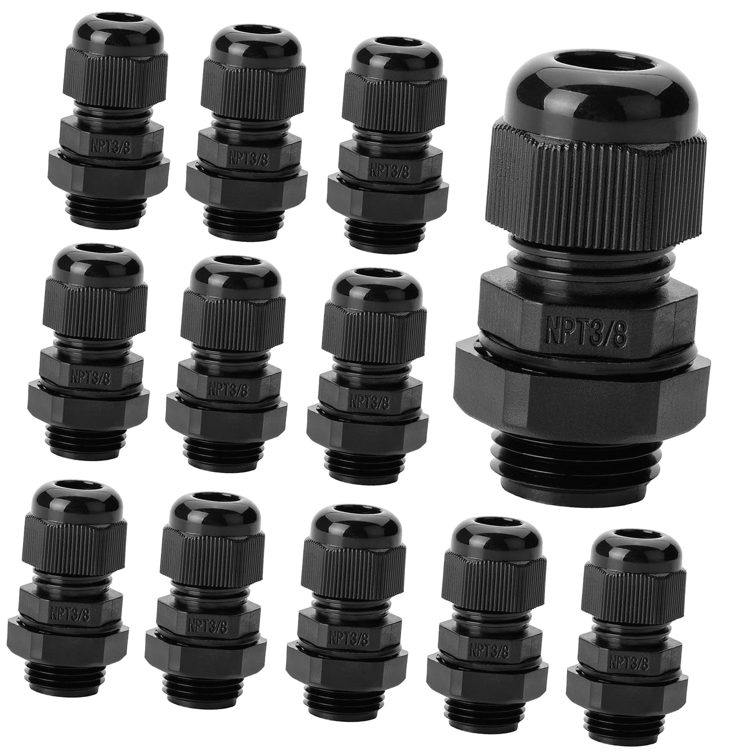HYKE Bates Cable Gland, 12 Units, 3/8 NPT, Nylon Strain Cord Connector ...