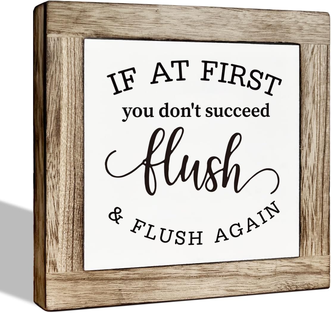 HYKE Bathroom Sign, Wooden Box Sign Plaque, Flush the Toilet Sign ...