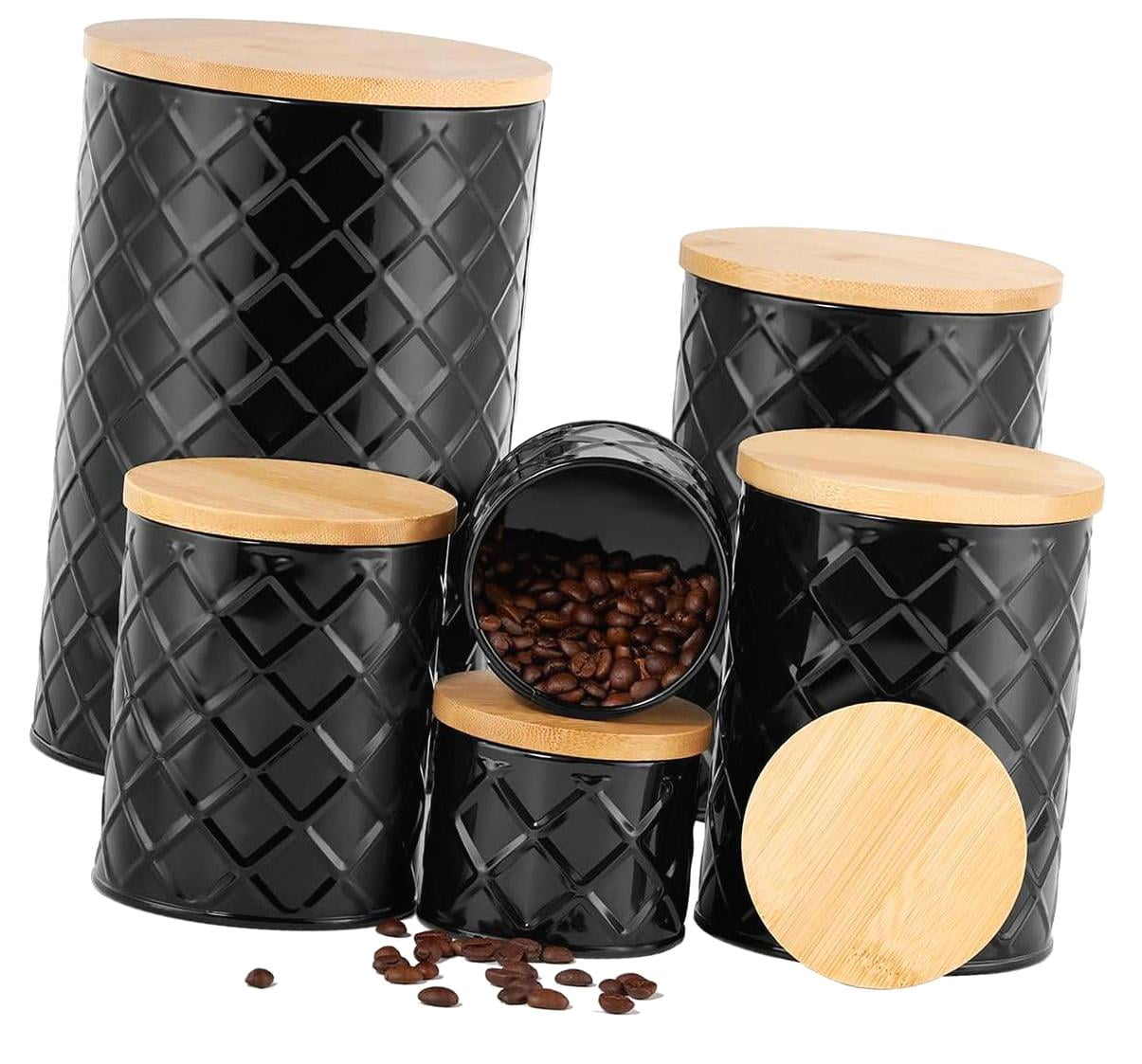 HYKE Black Canister Sets for Kitchen , Kitchen Canisters Set of 6 ...