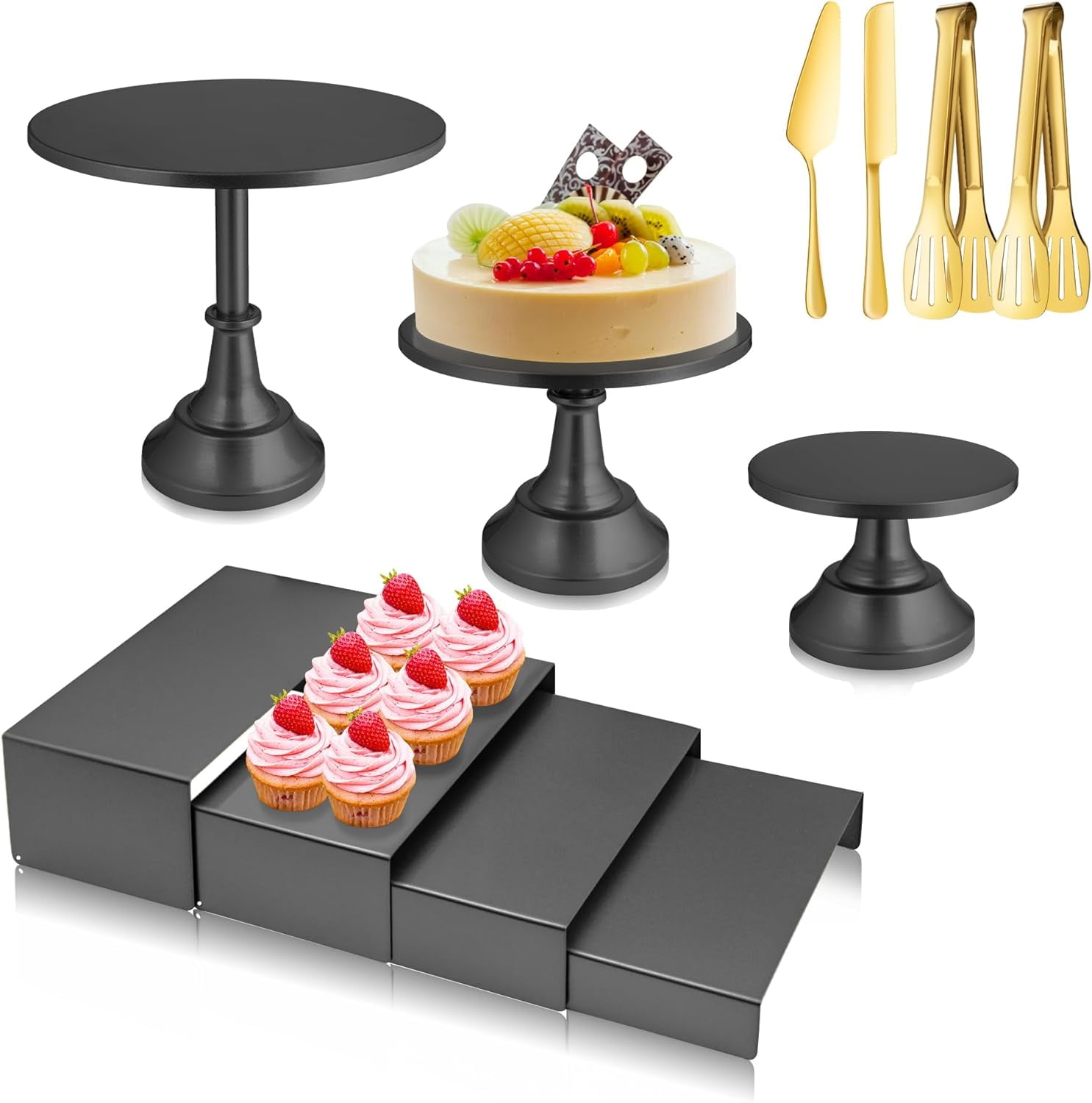 HYKE Black Dessert Table Display Set, Metal Round Cake Pedestal Stands ...
