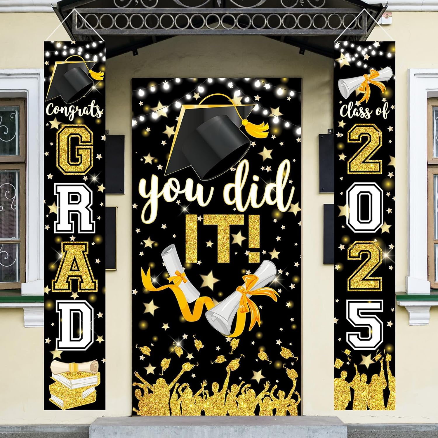 HYKE Black Gold Graduation Decorations Class of 2025 Congrats Grad ...
