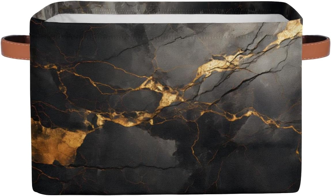 HYKE Black Gold Storage Baskets,Foldable Cubes Canvas Storage Box Bin ...