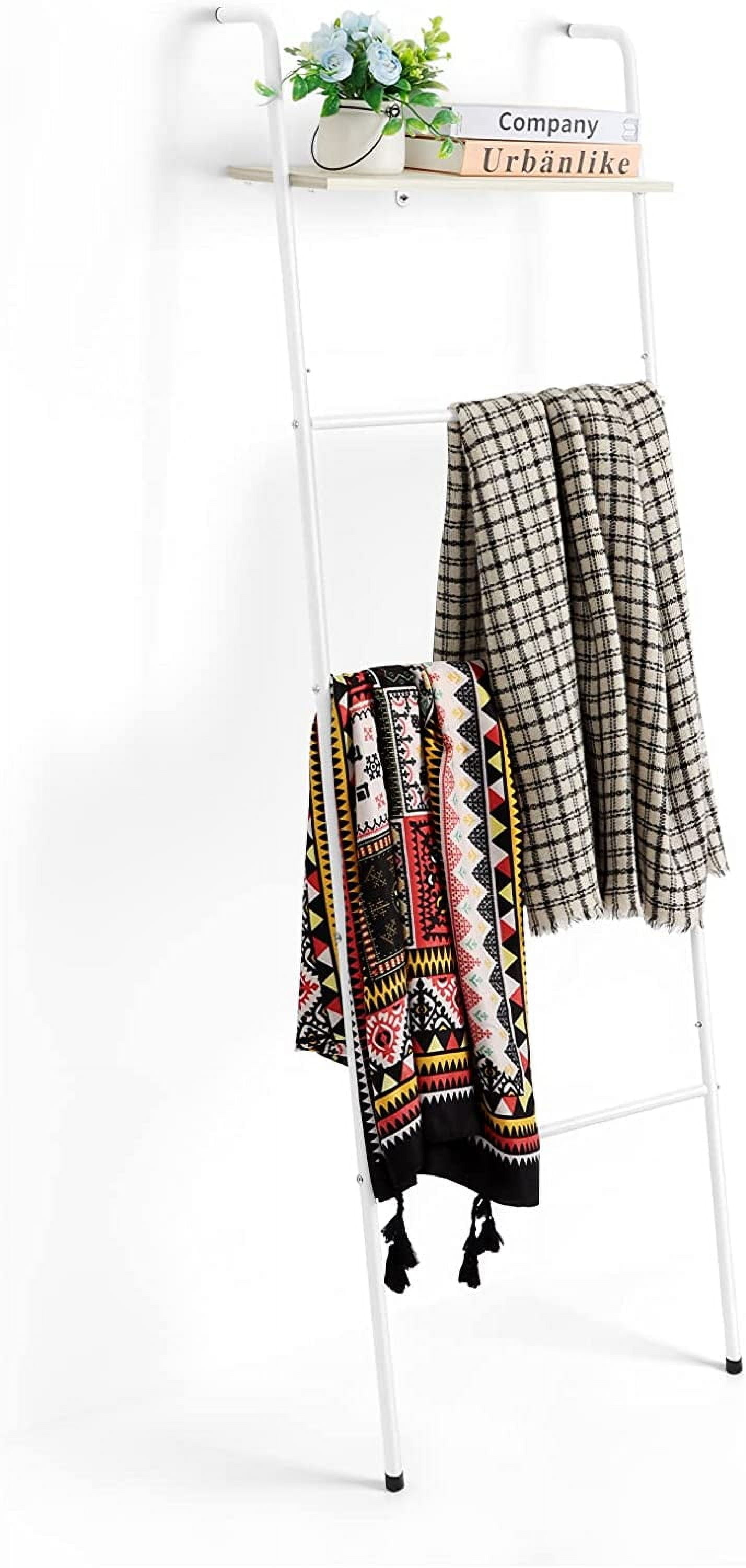 HYKE Blanket Ladder Wall Leaning Blanket Holder with Wood Shelf ...