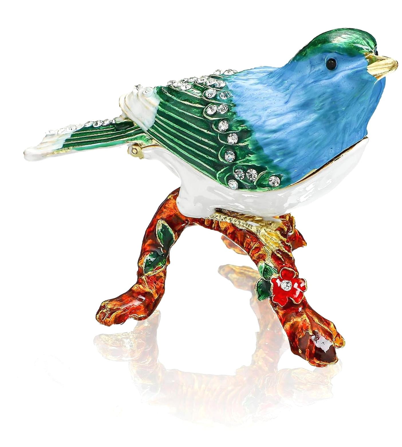 HYKE Blue Bird on a Branch Trinket Box Small Hinged Trinket Boxes Bird ...