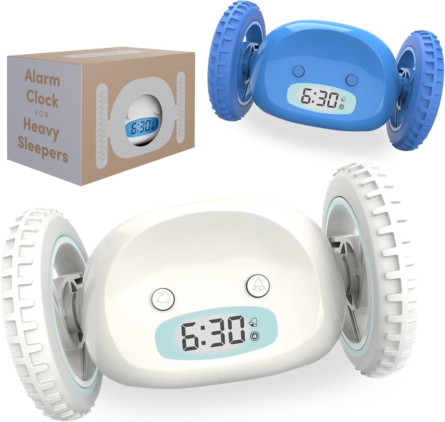 HYKE Blue Wheels and White Loud Alarm Clock on Wheels Bundle - Walmart.com
