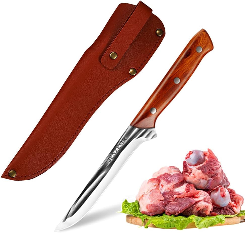 HYKE Boning Knife with Leather Sheath Forged Cleaver Knife 5Cr15mov ...