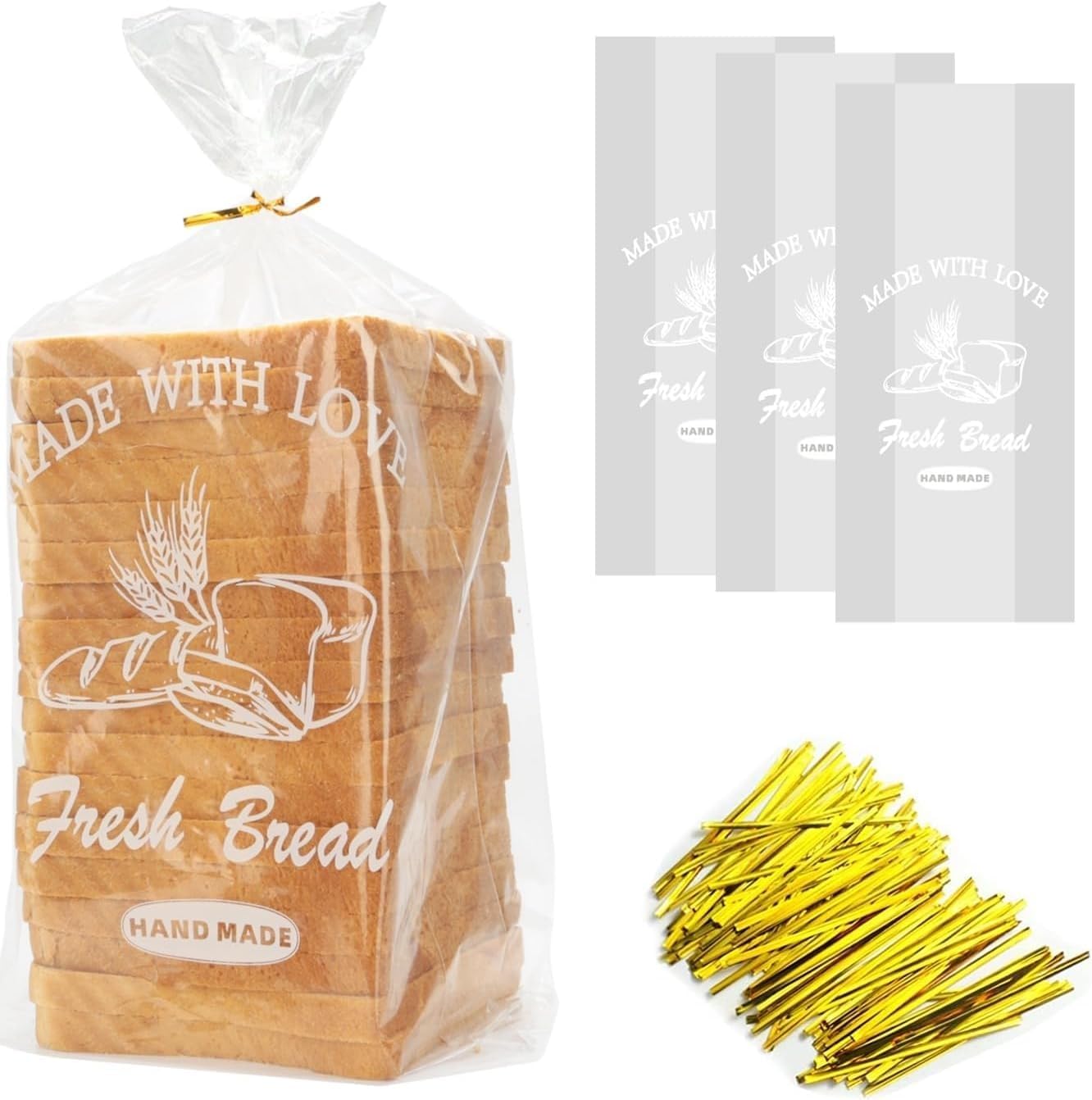 HYKE Bread Loaf Pac Bags with Ties, Large Bakery Bread Plastic Bags, 8 ...