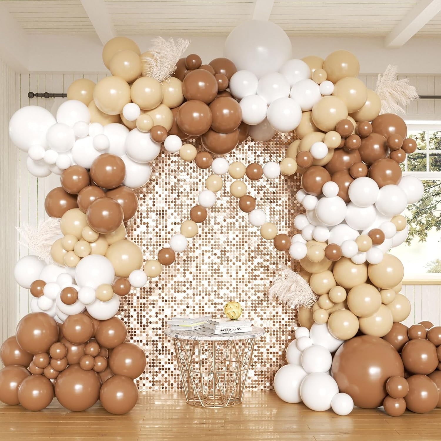 HYKE Brown Balloons Arch Kit, 162pcs Neutral Boho Brown Apricot White ...