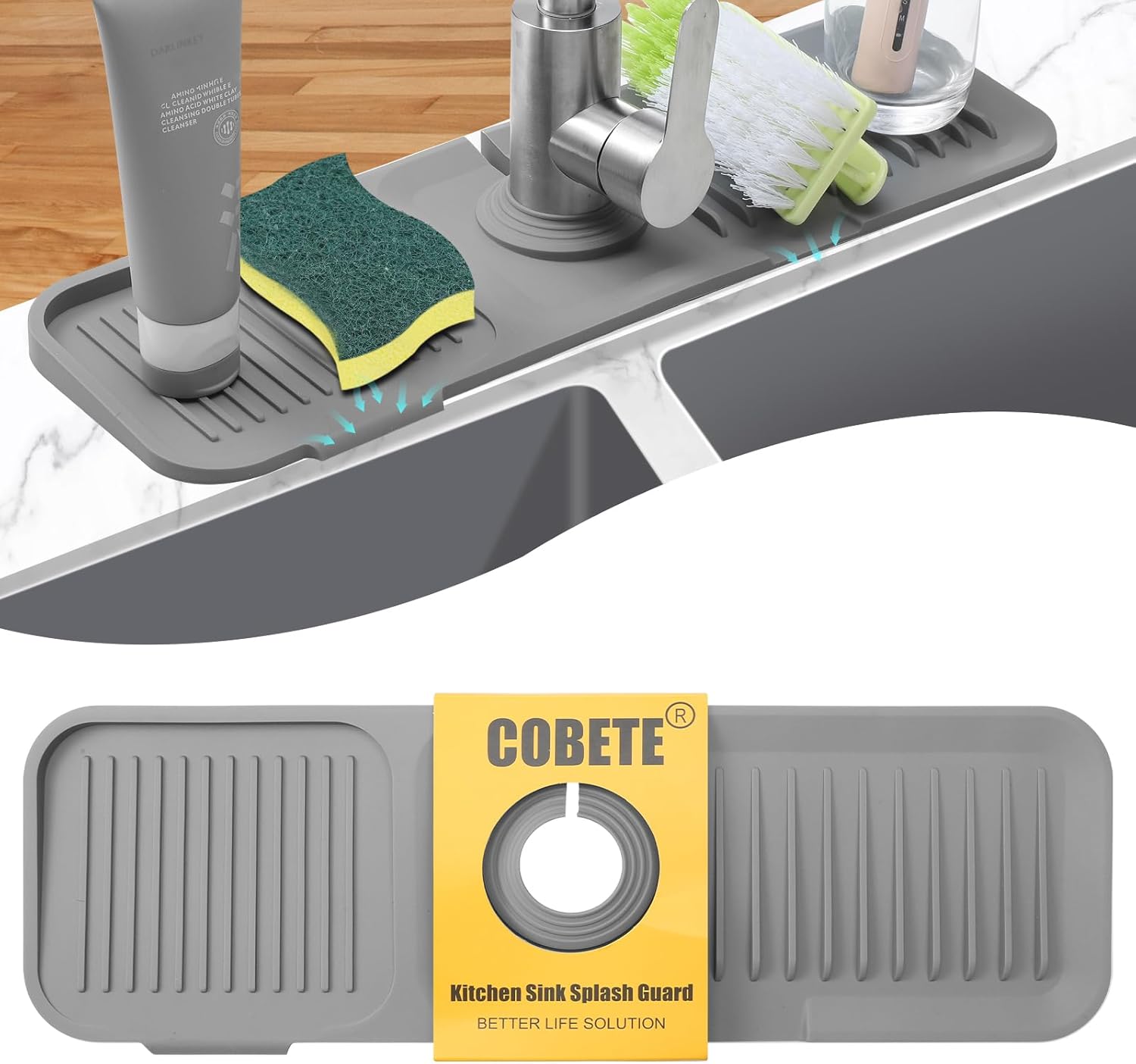 HYKE CO en Sink Splash Guard, 5°Slope 17.7in Mat Splash cher, Handle ...