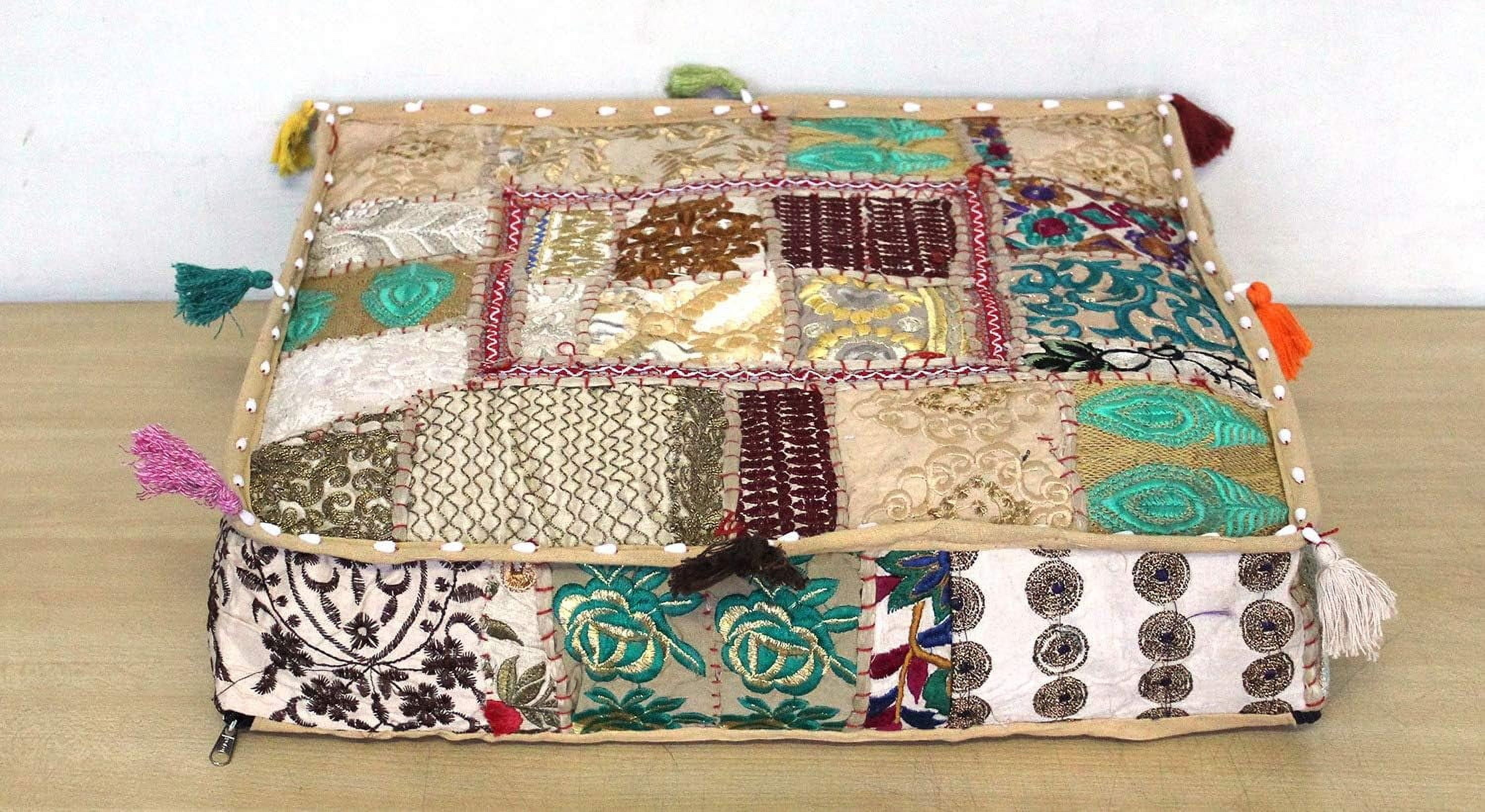 HYKE CRAFT A Indian Square Patchwork Traditional Pouf Cover Indian ...
