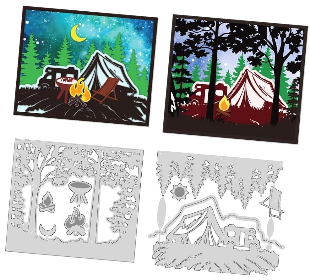 HYKE Camping Card Making Overlay Night Bonfire Cut Stencil Carbon Steel ...
