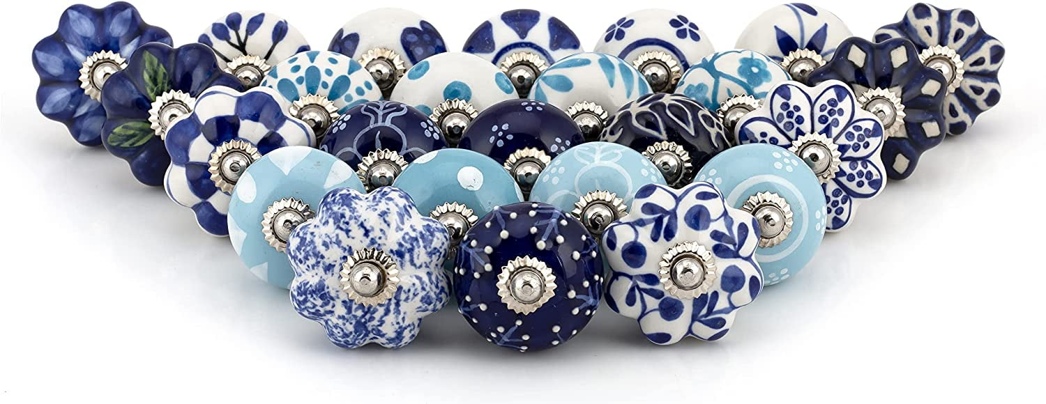 HYKE Ceramic Knobs for Cupboards Assorted Cabinet Knobs Vintage Blue Door Knobs Colorful Kitchen ...