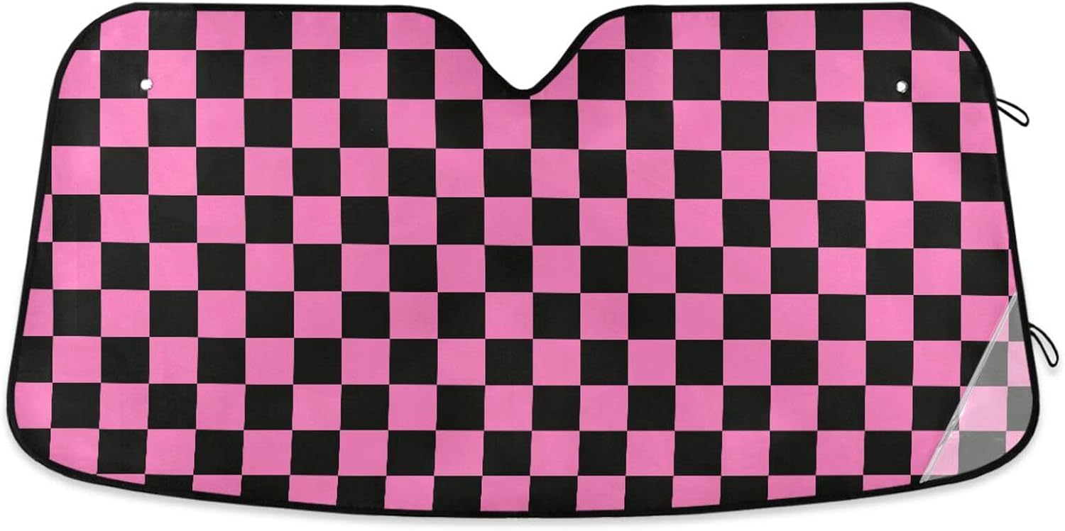 HYKE Checkerboard Pink Black Squares Windshield Sun Shade for Car Auto ...