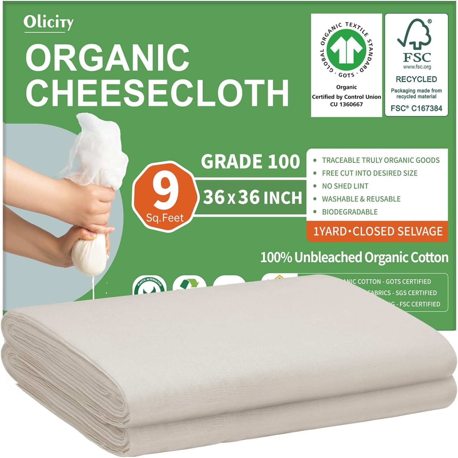 HYKE Cheese Cloths, GOTS Certied, Grade 100, 36x36Inch, Reusable Cheese ...