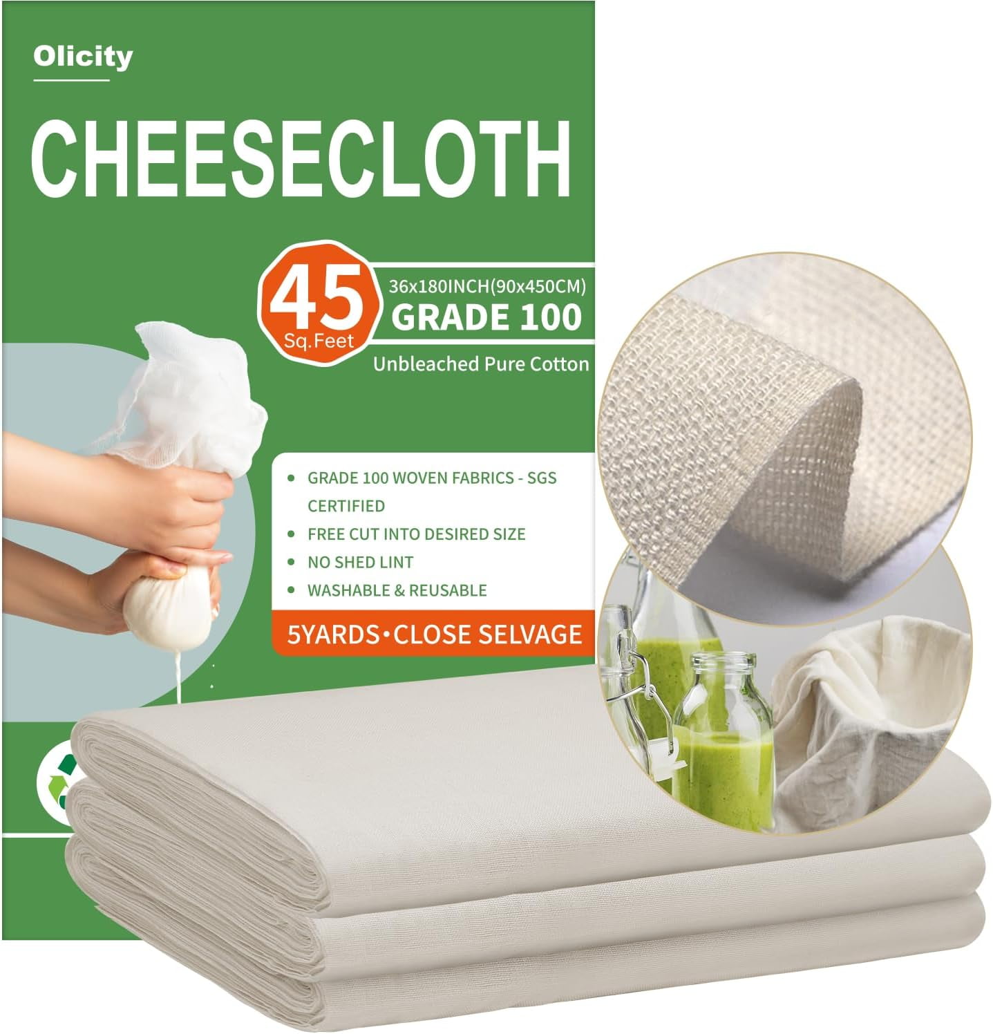 HYKE Cheese Cloths, Grade 100, 45 Sq Feet, Reusable Cheese Cloth with ...
