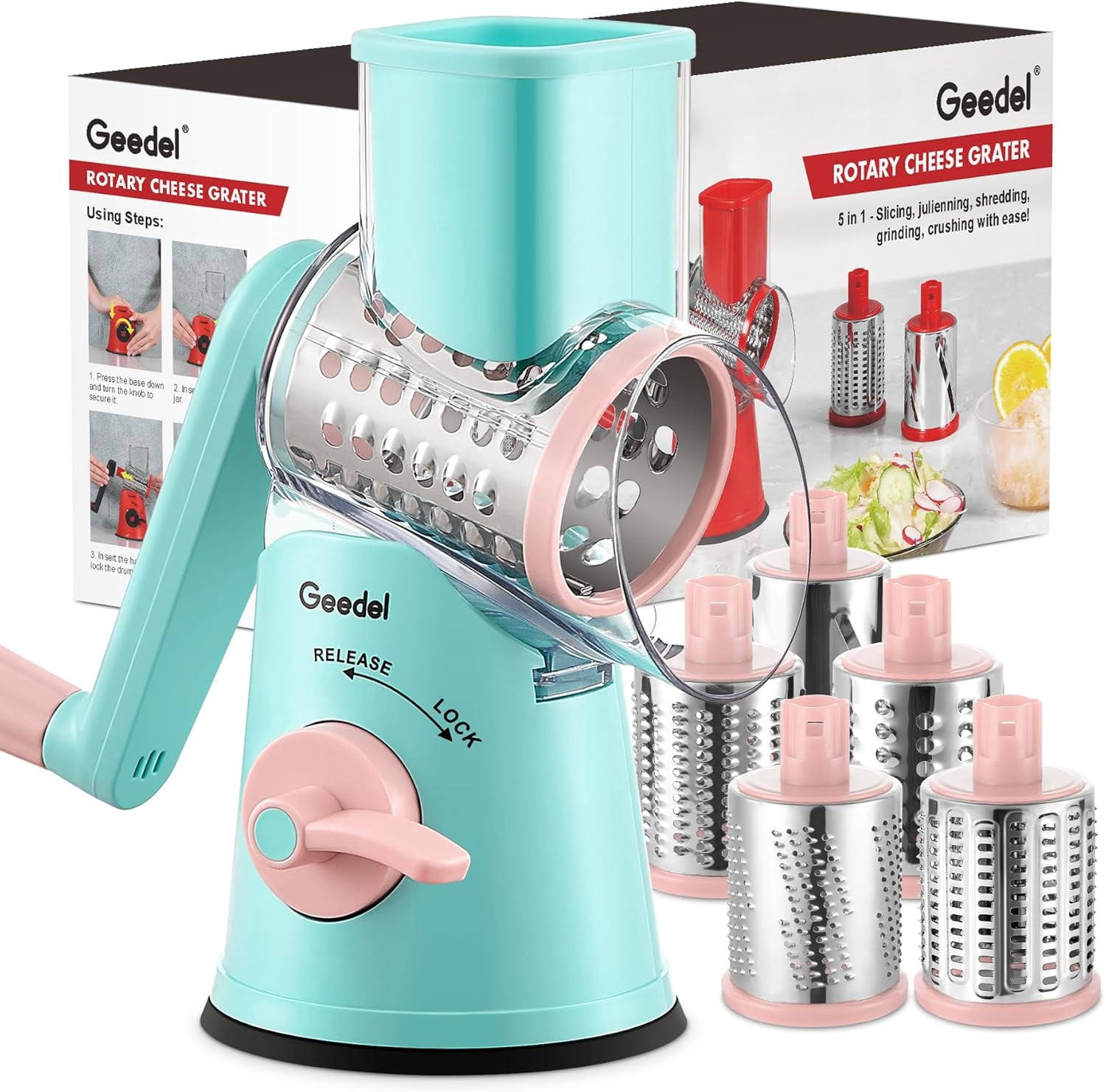 HYKE Cheese Grater Cheese Shredder - Upgraded 5-in-1 Cheese Grater with ...