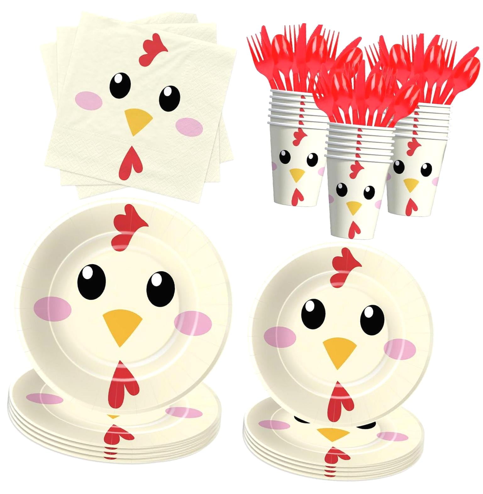 HYKE Chicken-Themed Table Setting, 24-Piece, Paper Tableware for ...