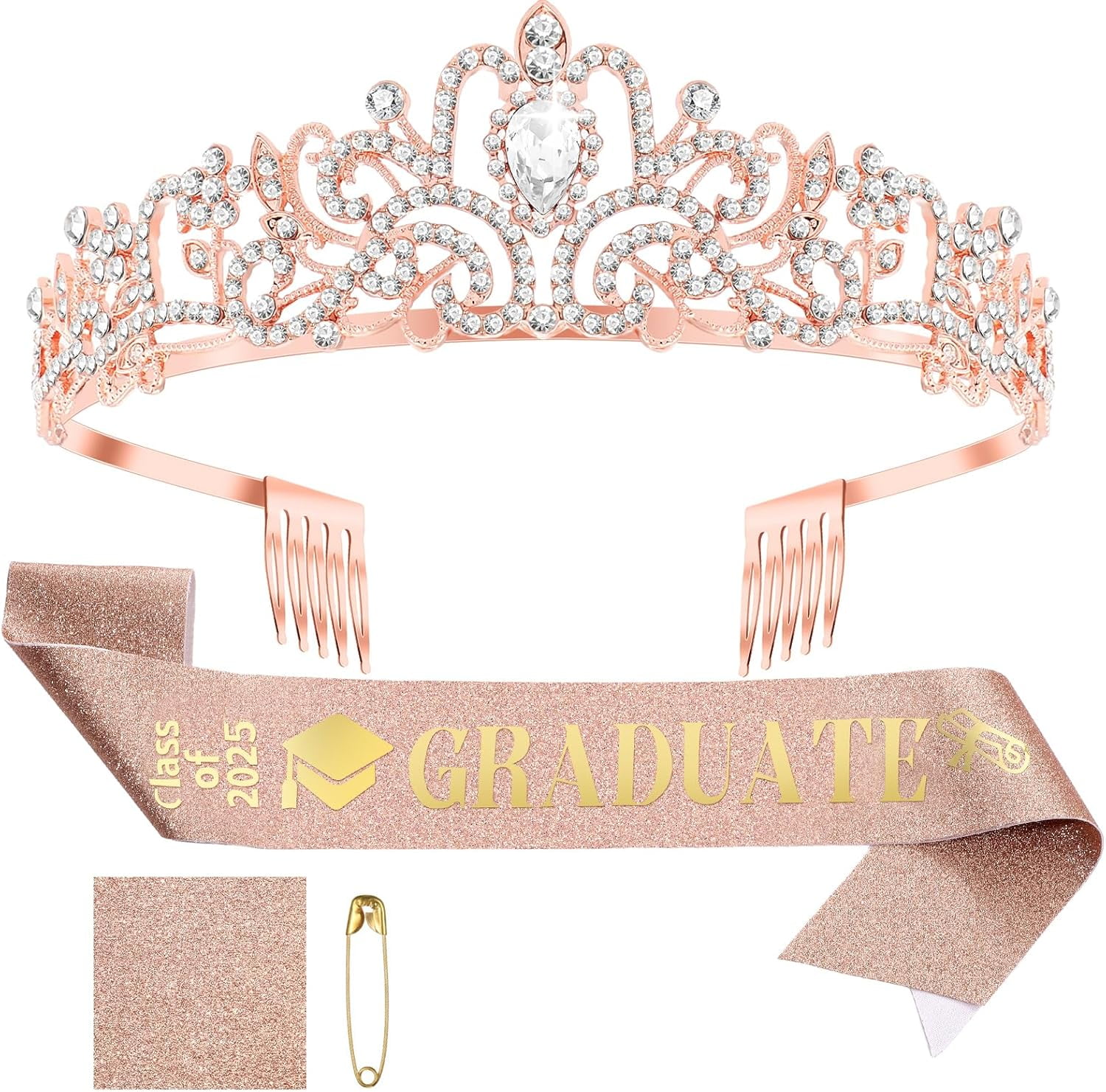 HYKE Class of 2025 Graduation Sash and Crown Glitter Graduate Sash and ...