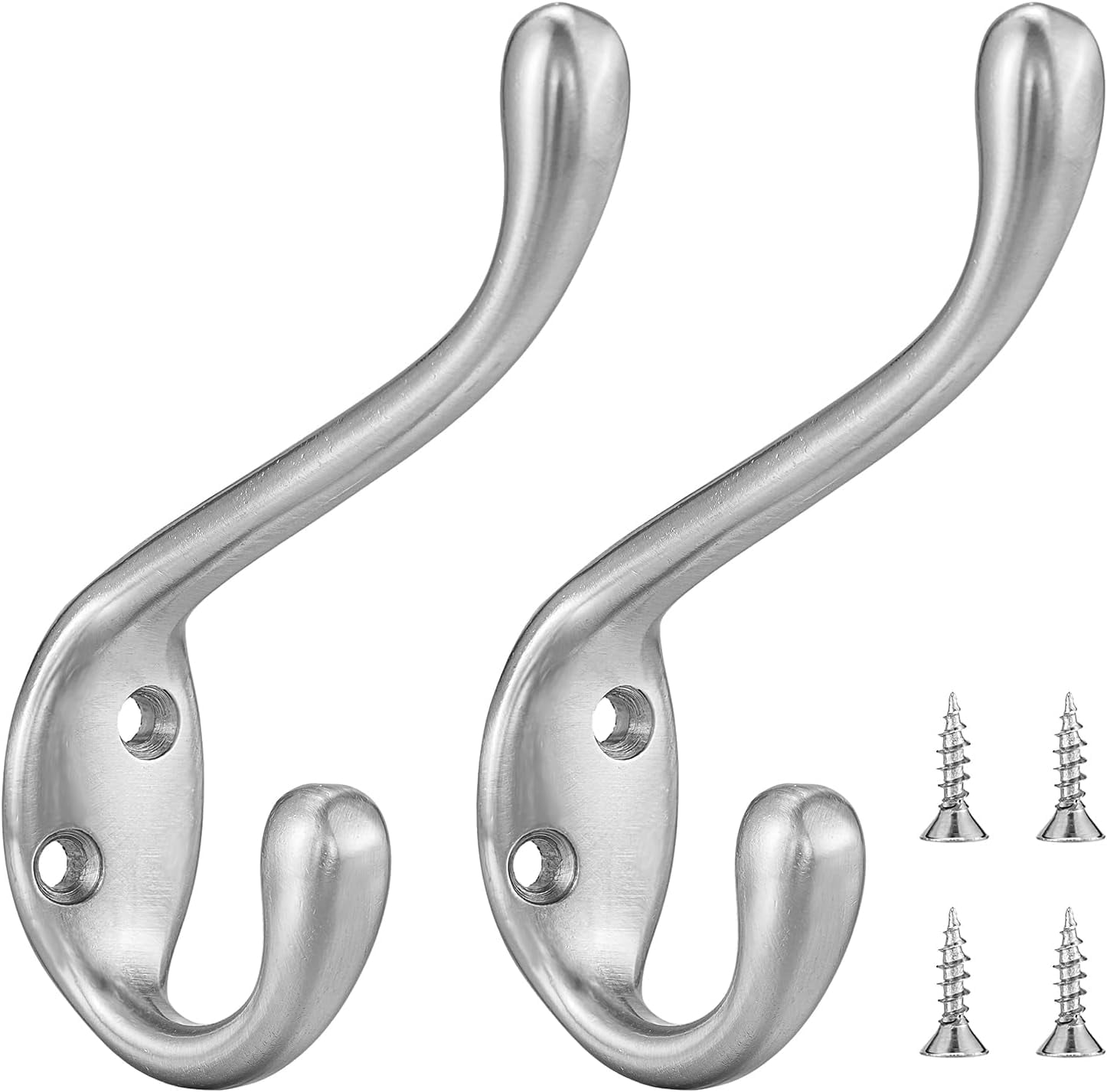 HYKE Coat Hooks 20 Pack - Heavy Duty Wall Mounted Brushed Nickel Double ...