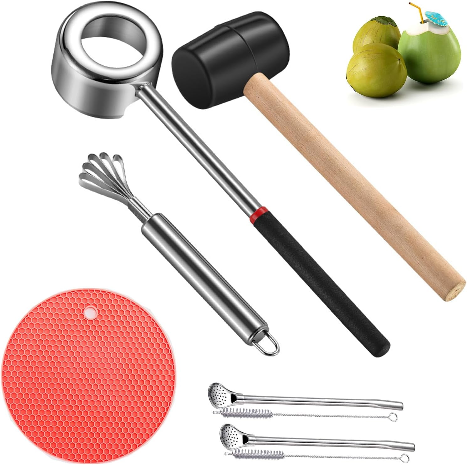 HYKE Coconut Opener Tool Set, Food Grade Stainless Steel Coco Opener ...