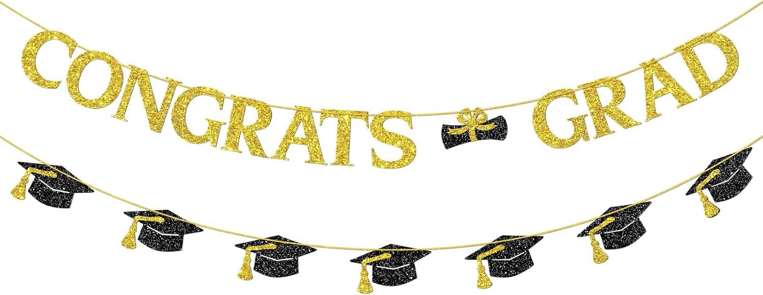HYKE Congrats Grad Banner,Gold&Black Glitter Class of 2025 Graduation ...