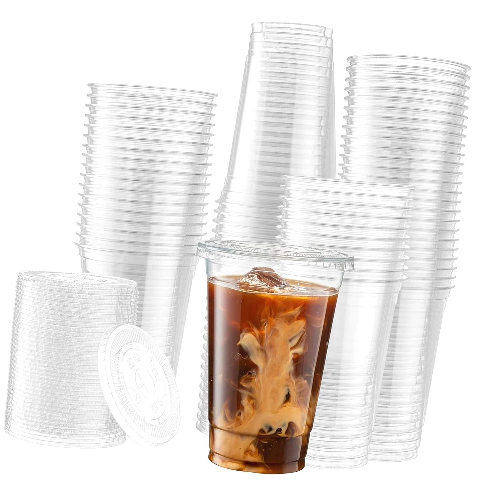 HYKE Crystal Clear PET Cups With Flat lids for Iced Coffee,Milkshake ...