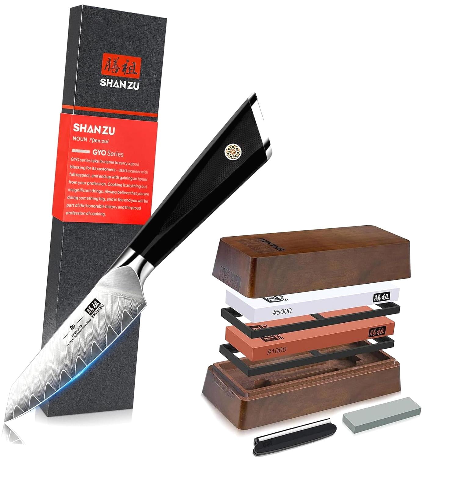 HYKE Damascus Paring Knife & Knife Sharpener Whetstone Knife with ...