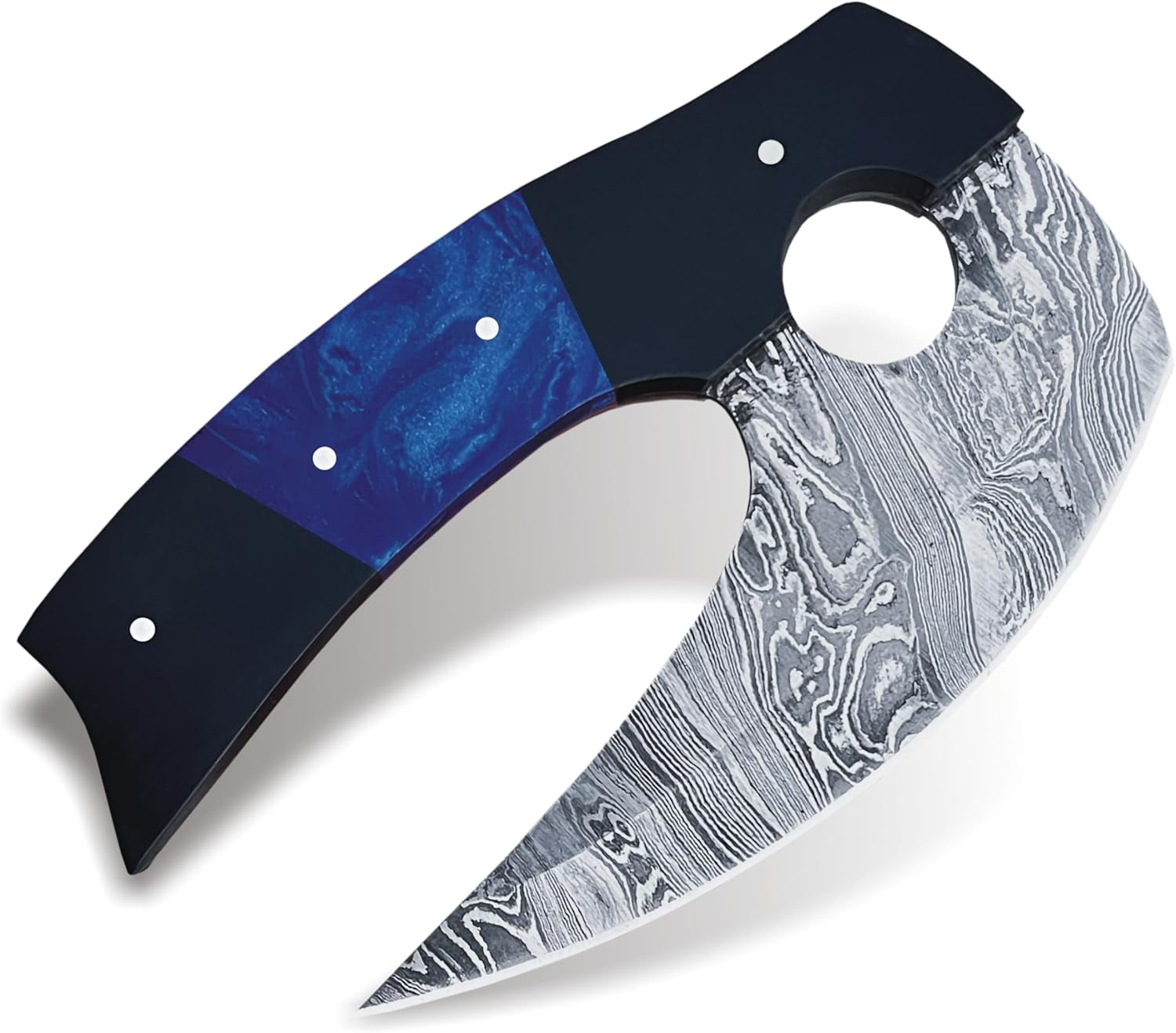 HYKE Damascus Steel Alaskan Ulu Knife With Sheath, 5.8" Perfect Pizza ...