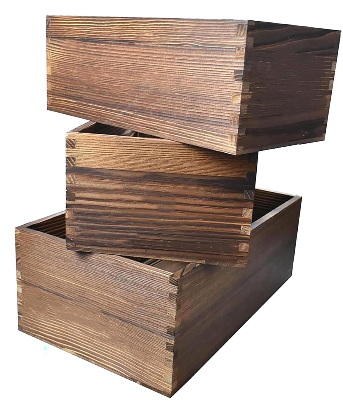 HYKE Decorative Nesting Wooden Crates Burnt Umber Stained Rustic Crate ...