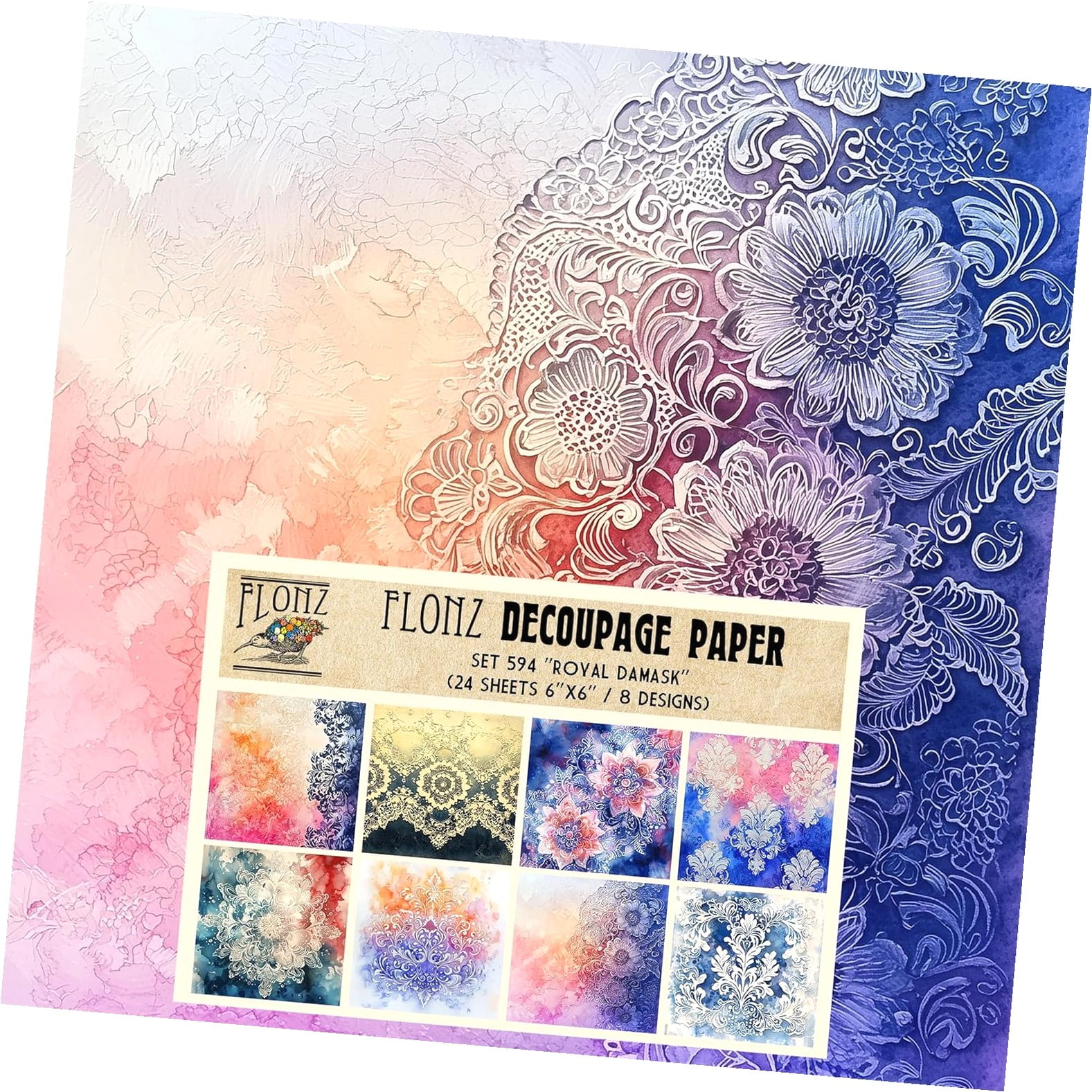 HYKE Decoupage Paper Pack (24 6"x6") Damask: Silver Damask Backgrounds ...