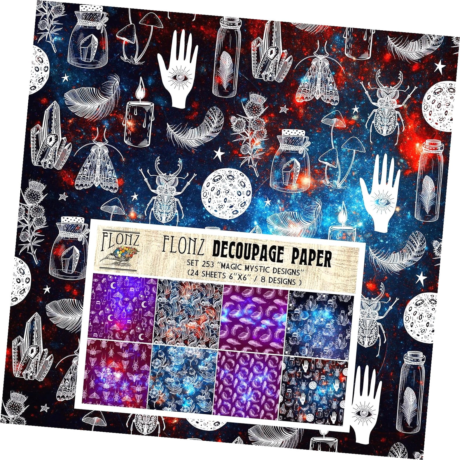 HYKE Decoupage Paper Pack (24 6"x6") and Assorted Styled Pattern Paper ...