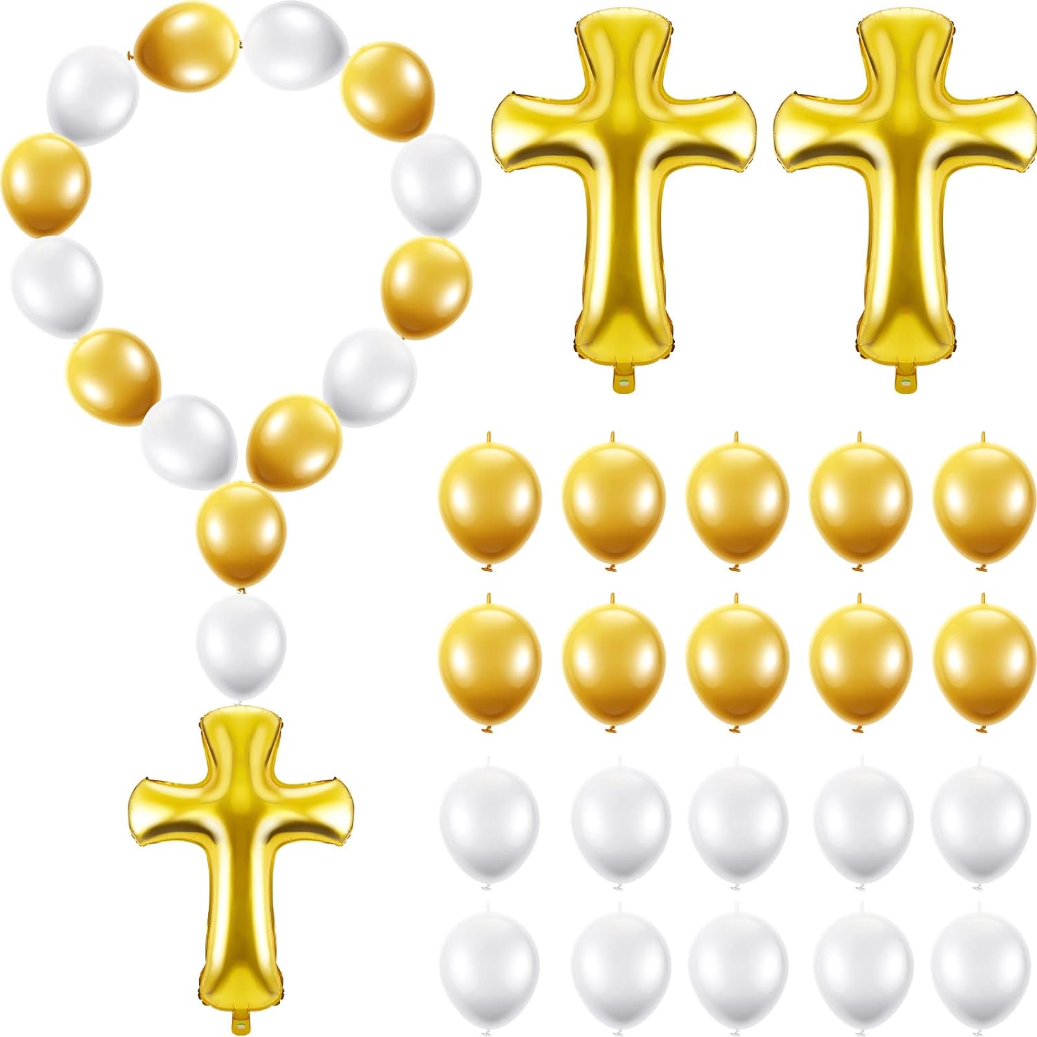 HYKE Dein 102 Pieces 12 Inch Latex Link Balloons and 34 Inch Gold Cross ...