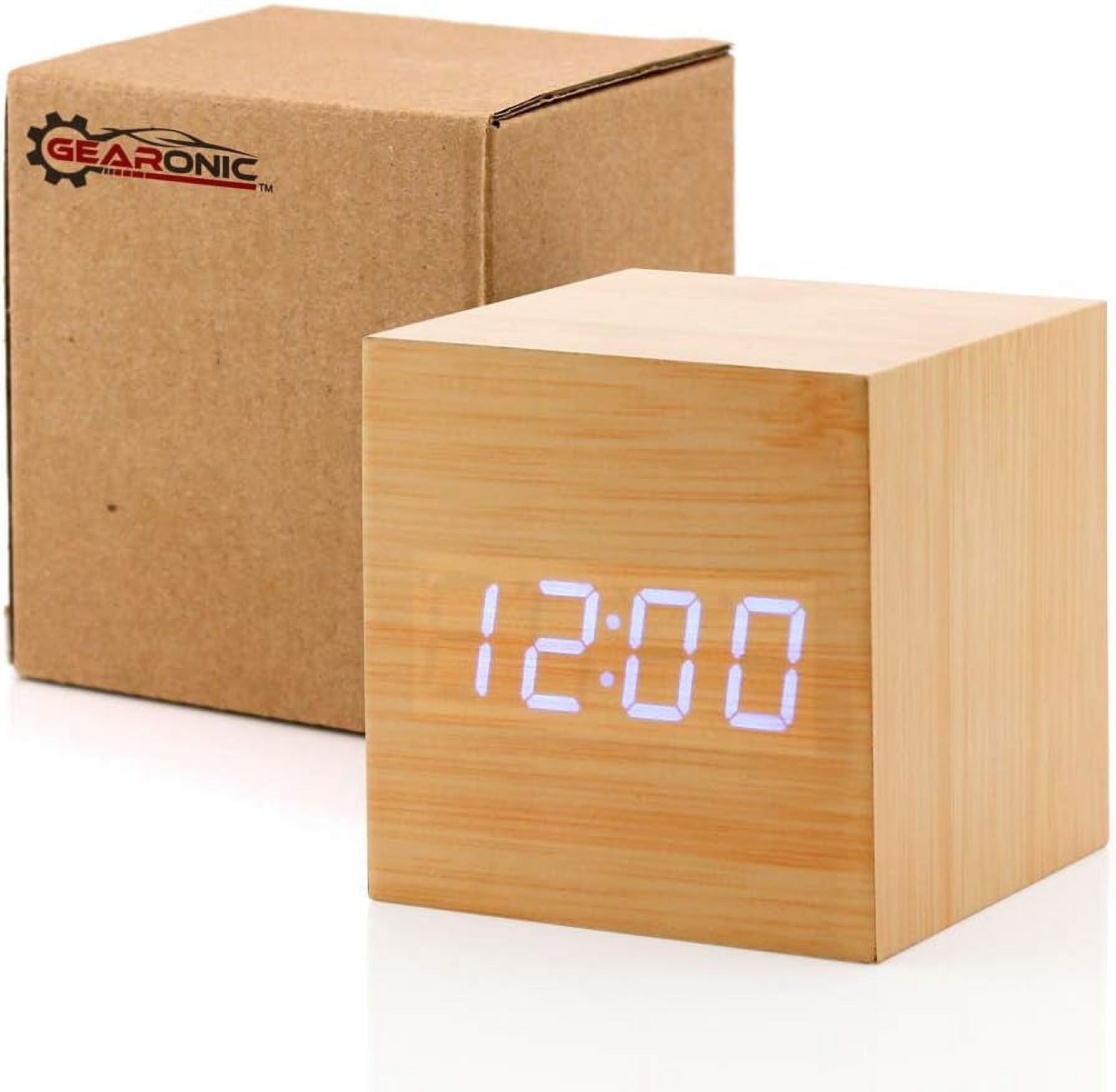 HYKE Digital Alarm Clock, Brighter Display Wooden Alarm Clocks, LED ...