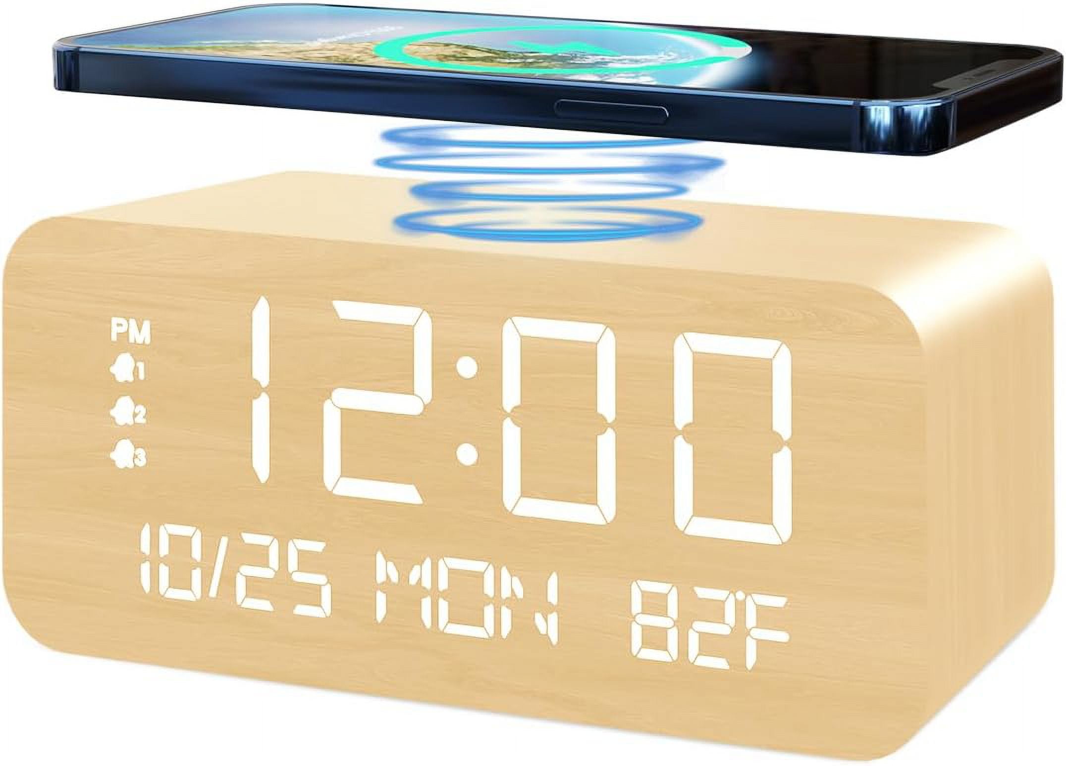 HYKE Digital Alarm Clock, with Wooden Electronic LED Time Display, 3 ...