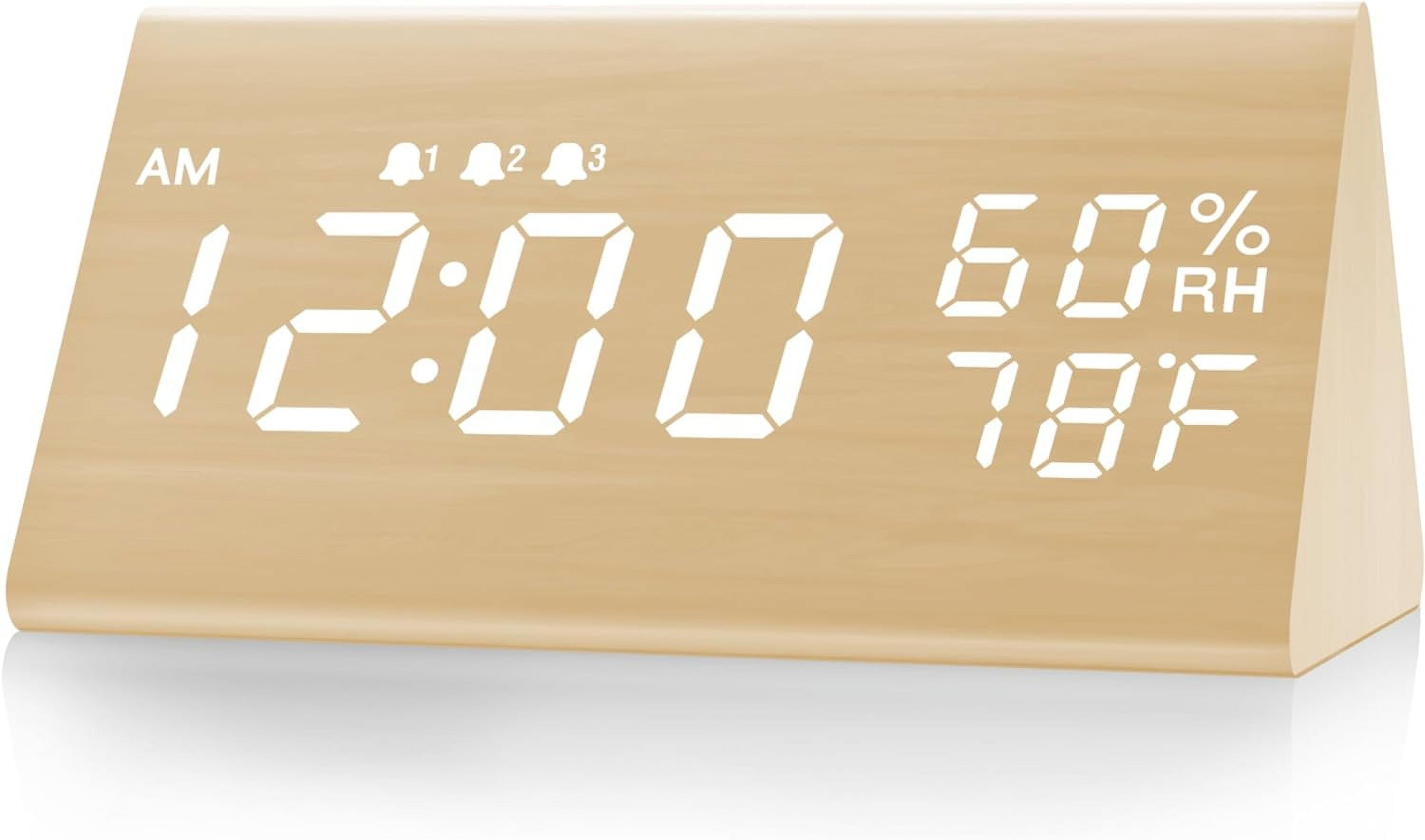 HYKE Digital Alarm Clock, with Wooden Electronic LED Time Display, 3 ...