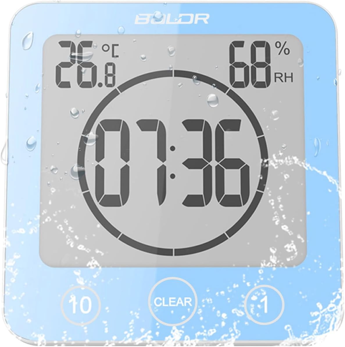 HYKE Digital Bathroom Shower Wall Clock Timer, Shower Clock Waterof with Big LCD Display, Touch ...