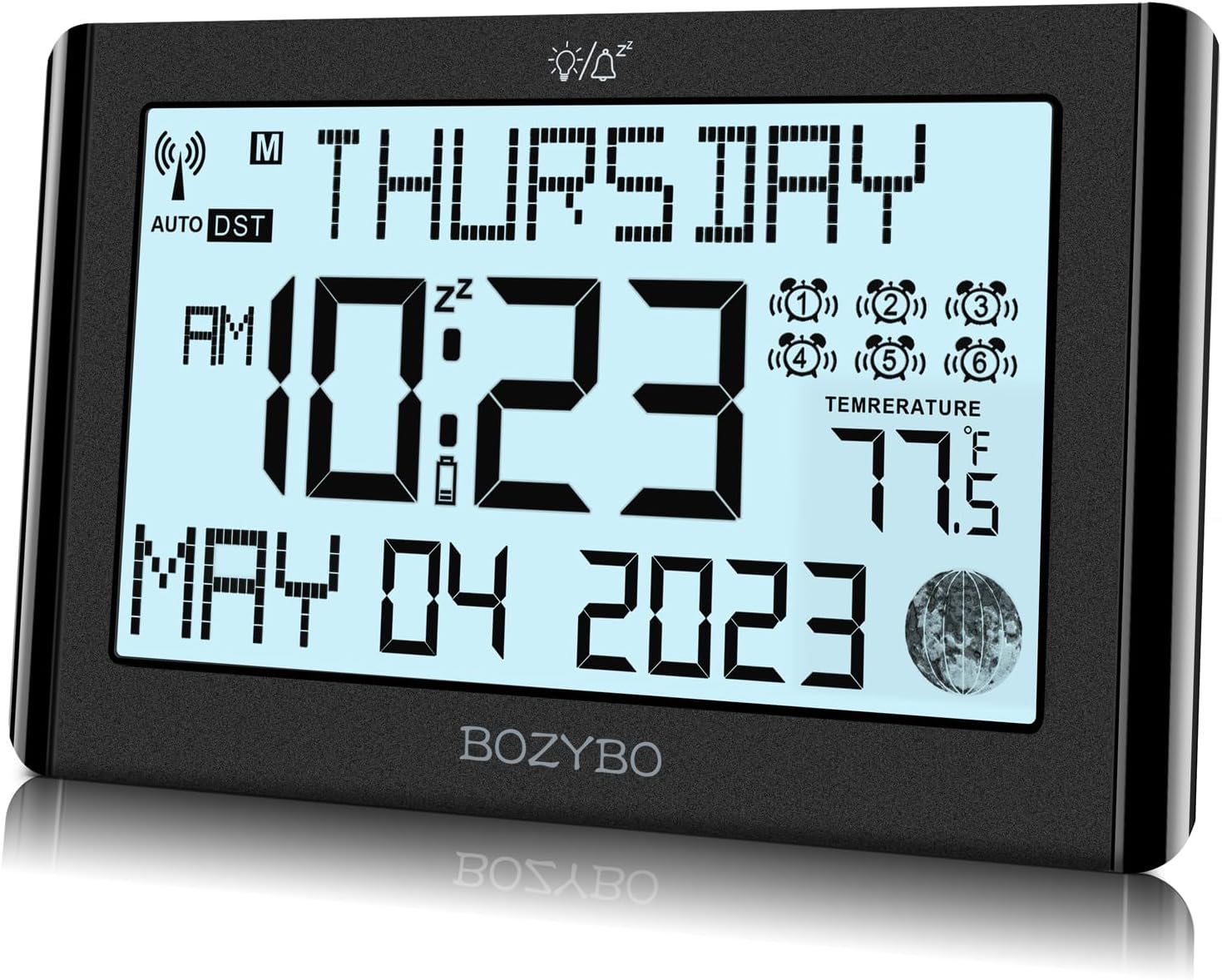 HYKE Digital Clock with 6 Alarm Clocks: Atomic Clock with Indoor ...