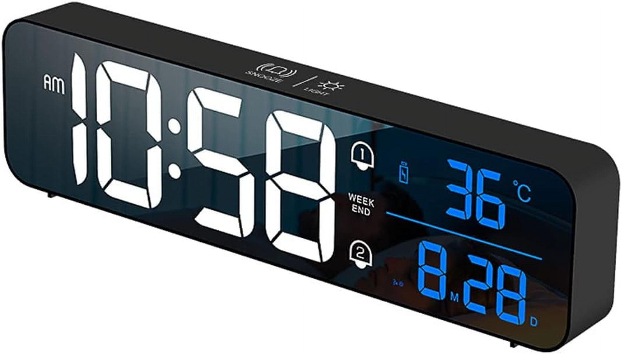 HYKE Digital r LED Alarm Clock for Bedrooms, Rechargeable Calendar ...