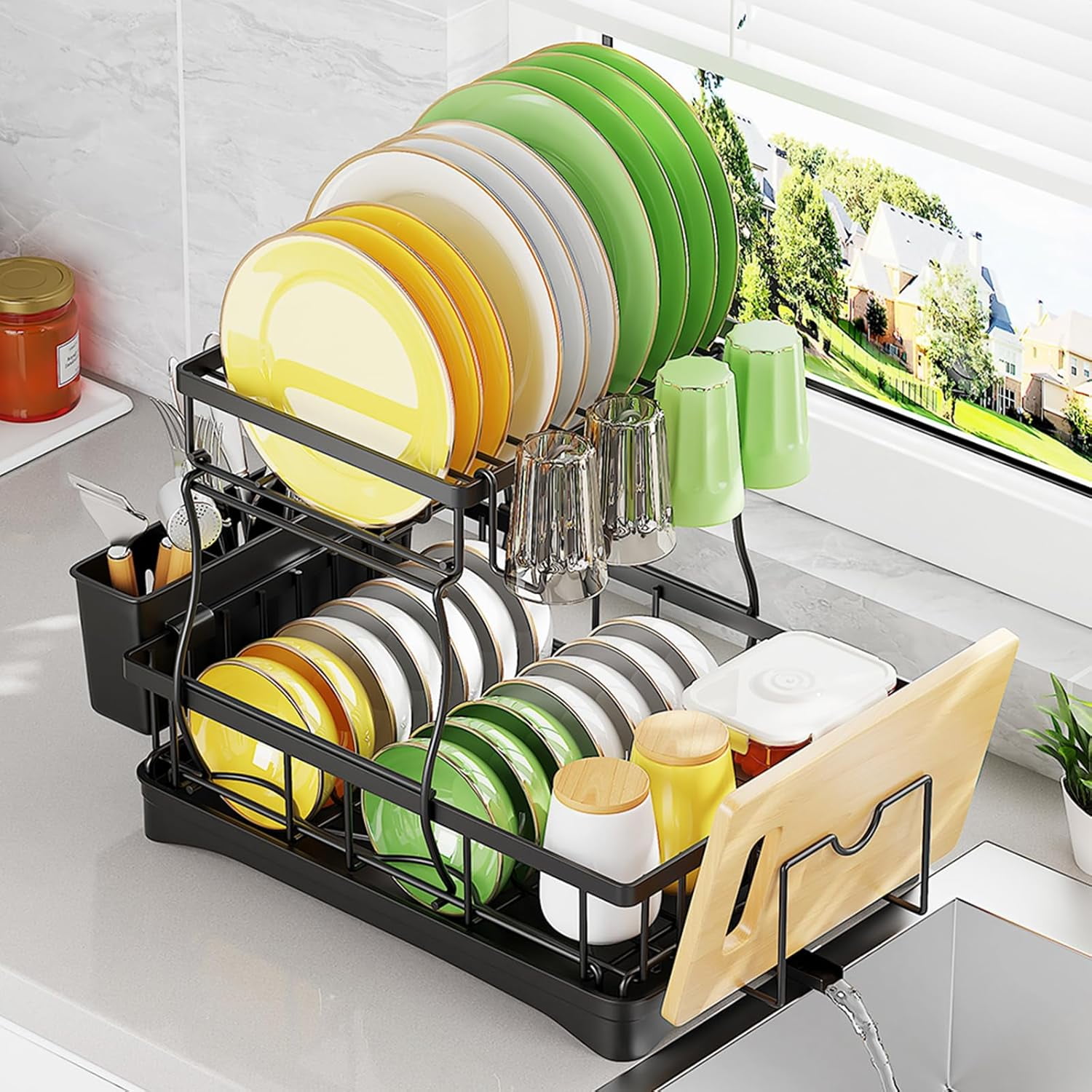 HYKE Dish Drying Rack, Larger Multifunctional 2-Tier for en Counter ...