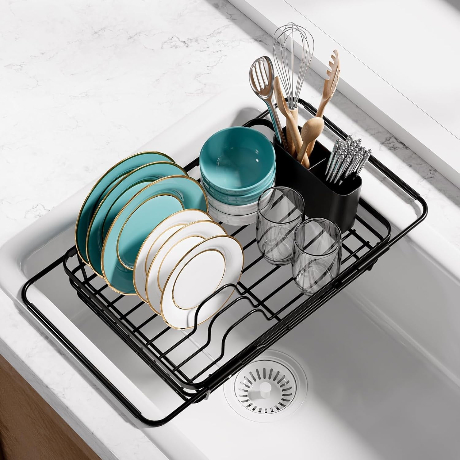 HYKE Dish Drying Rack in Sink- Expandable Dish Rack Over Sink, in Sink ...