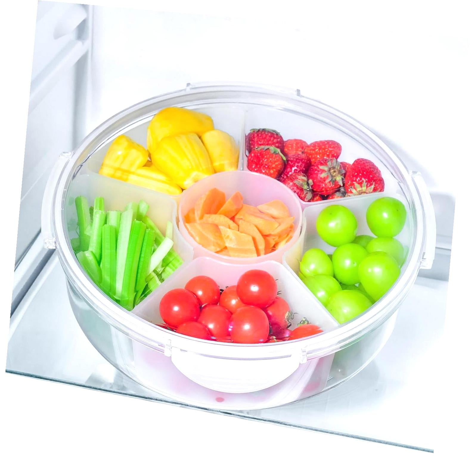 HYKE Divided Veggie Tray with Lid for Fridge, Clear Serving Tray with ...